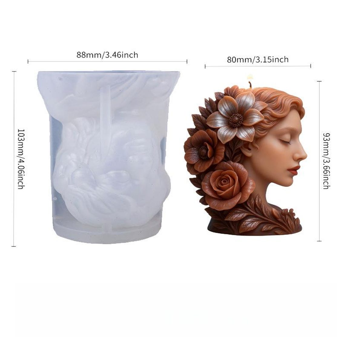 Closed-eyes Girl Candle Silicone Mold-embossed Flower Beauty Pillar ...