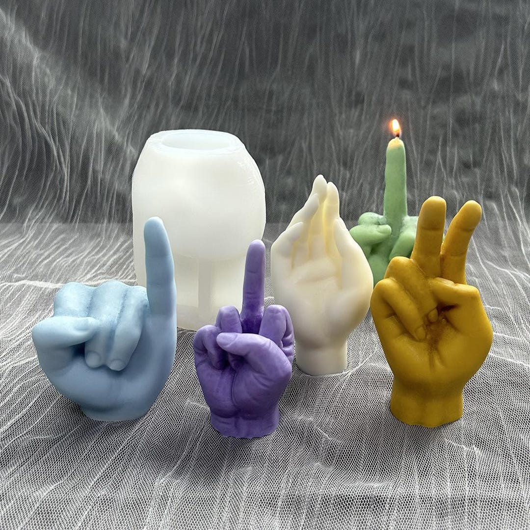 5 Style Finger Gesture Candle Scented Mold-silicone Fist Middle Finger ...