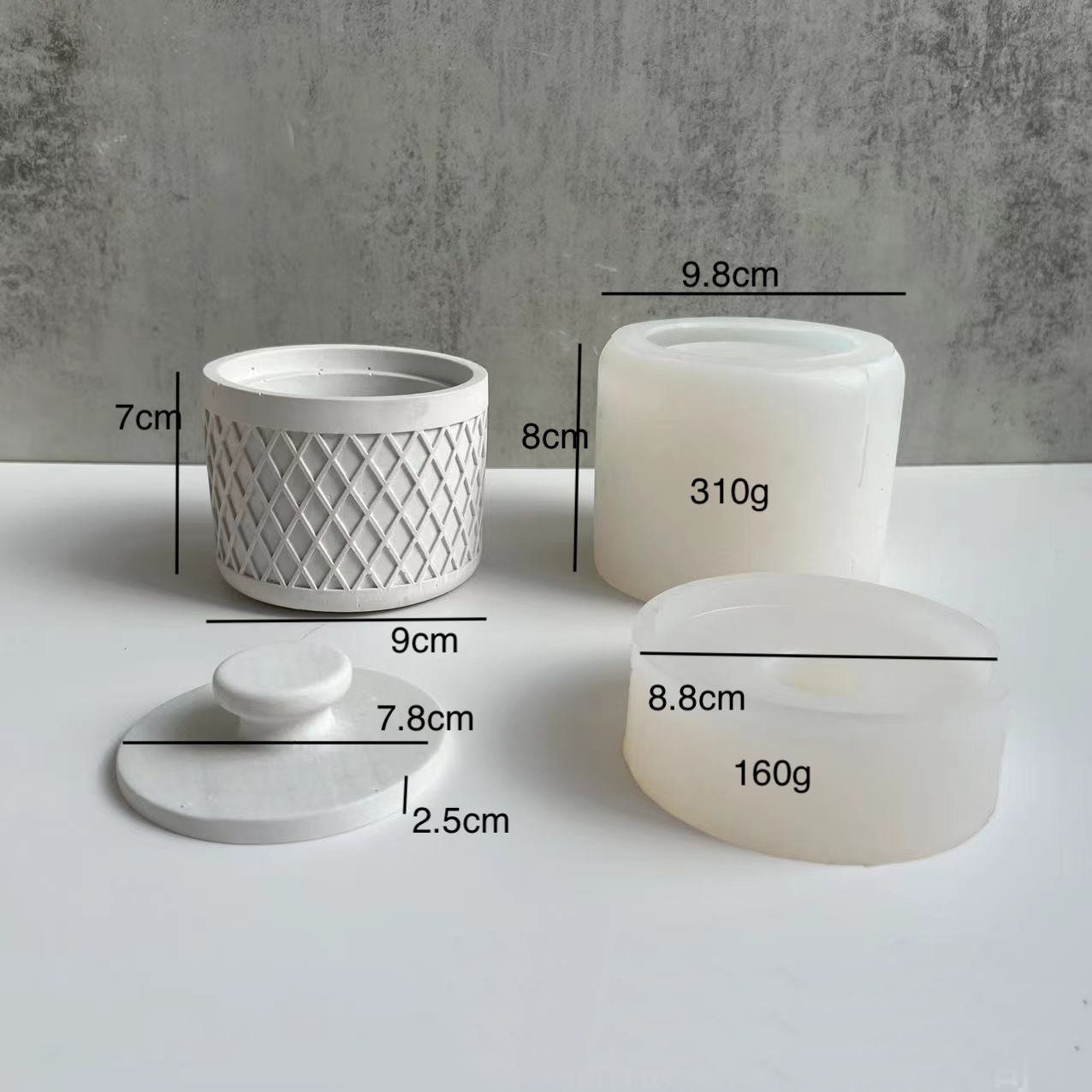 Round Embossed Diamond Candle Jar With Lid Concrete Silicone Mold ...