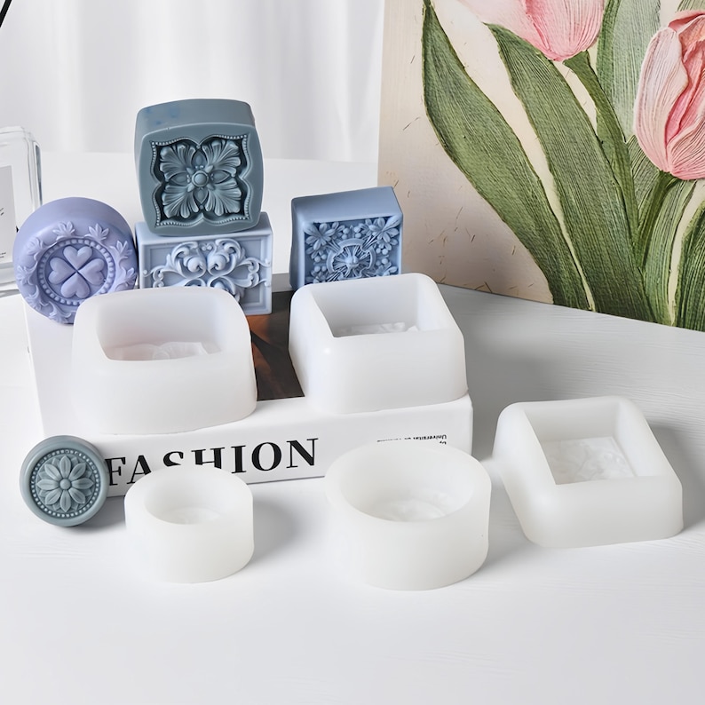 5 Styles Soap Silicone Mold-square Retro Pattern Soap Mold-round Relief ...