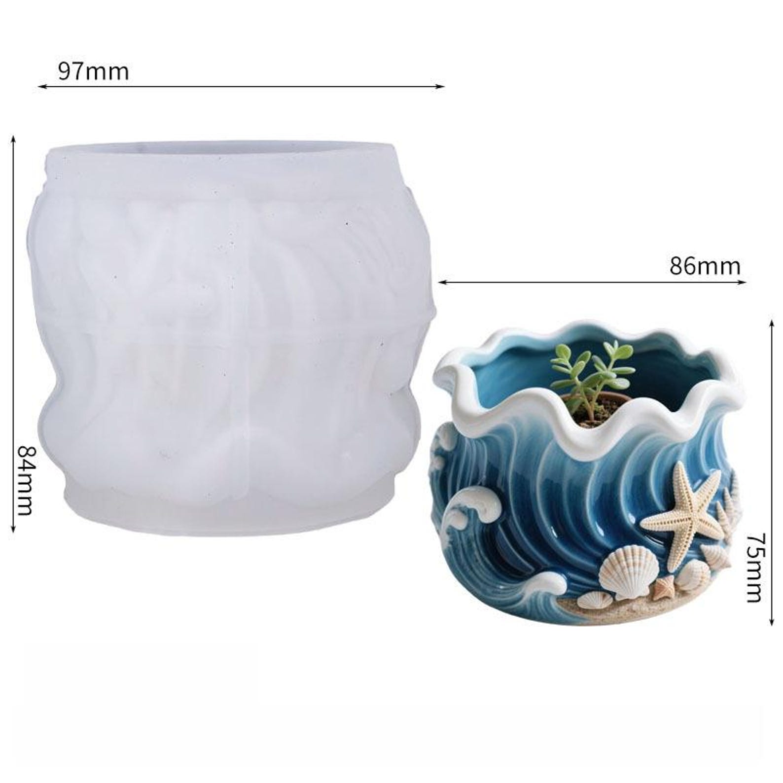 Waves Candle Cup Silicone Mold-starfish Shell Relief Candle Jar Mold ...