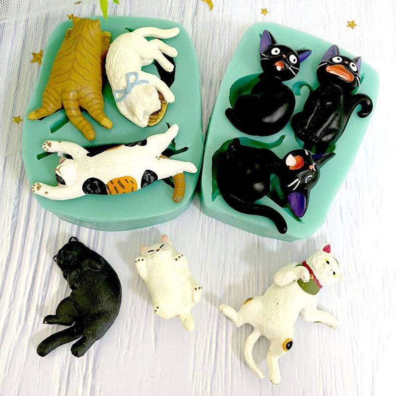 16 Styles Cat Fondant Silicone Molds-cute Sleeping Cat Resin Mold-lying ...