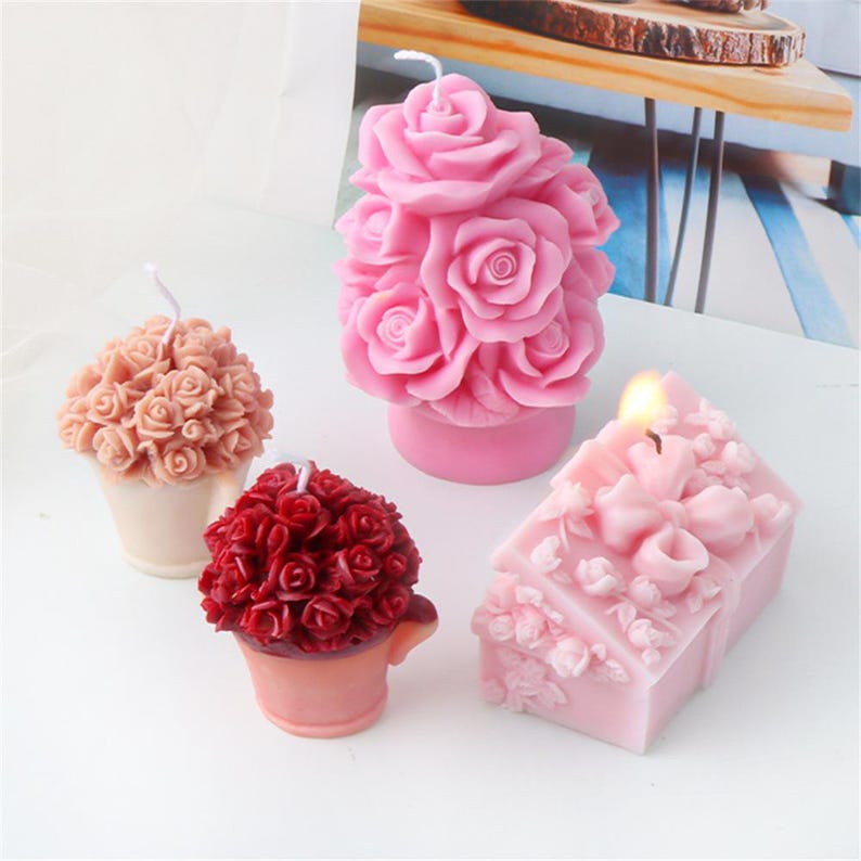 7 Styles Flower Candle Molds-rose/lily/tulip/plumeria Silicone Mold ...