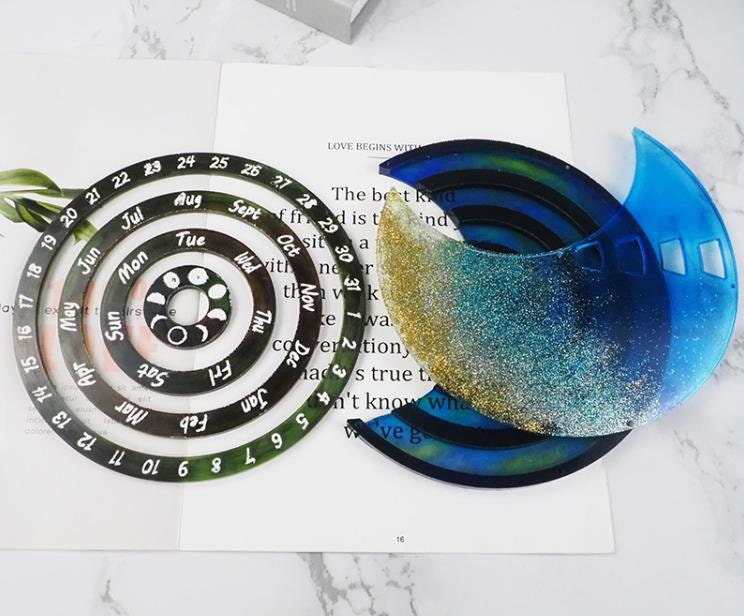 Perpetual Calendar silicone Mold Resin moon phase round | Etsy