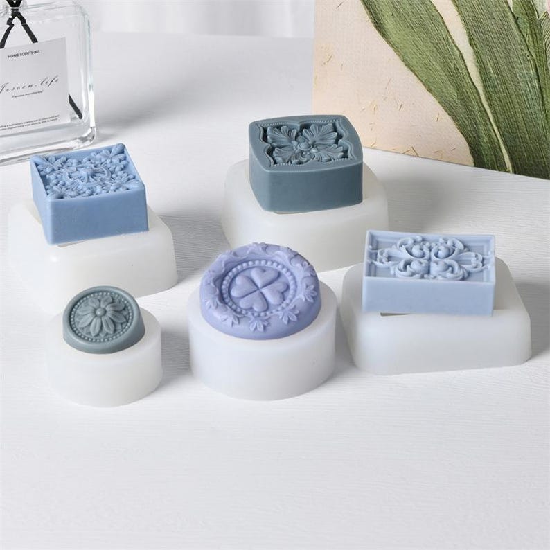 5 Styles Soap Silicone Mold-square Retro Pattern Soap Mold-round Relief ...