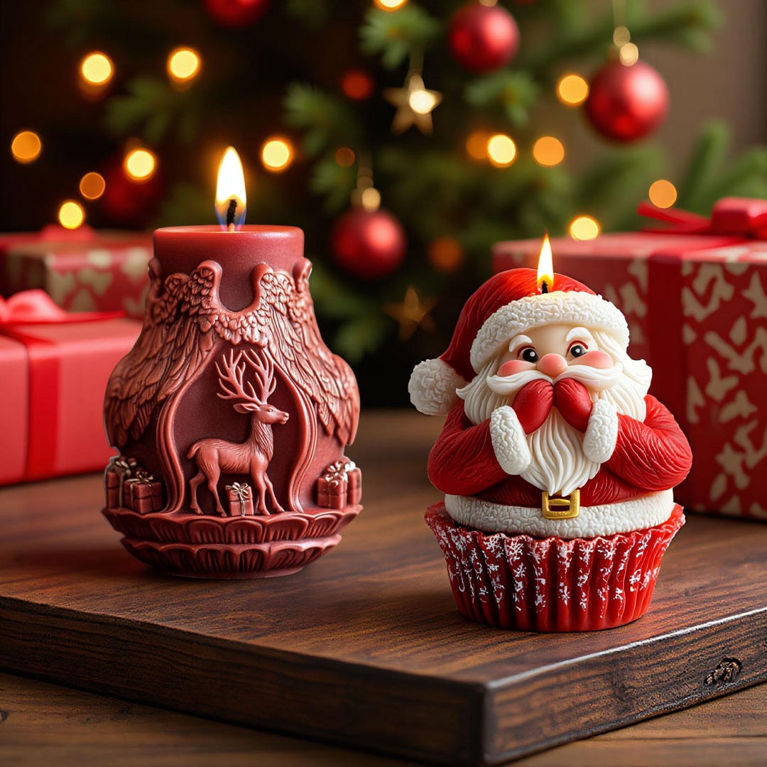 Santa Claus Candle Silicone Mold-christmas Elk Candle Mold-embossed ...