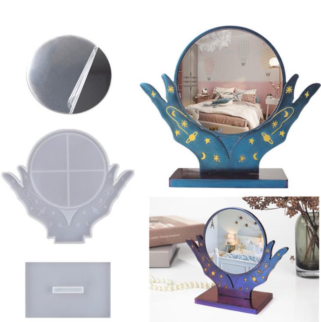 Mirror Mold, Round Mirror Resin Mold, Makeup Mirror Silicone Mold, Moon ...