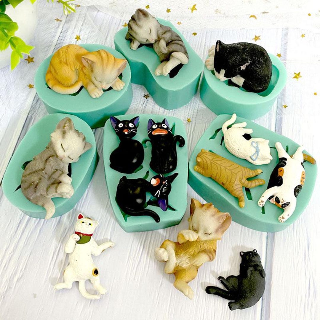 16 Styles Cat Fondant Silicone Molds-cute Sleeping Cat Resin Mold-lying ...