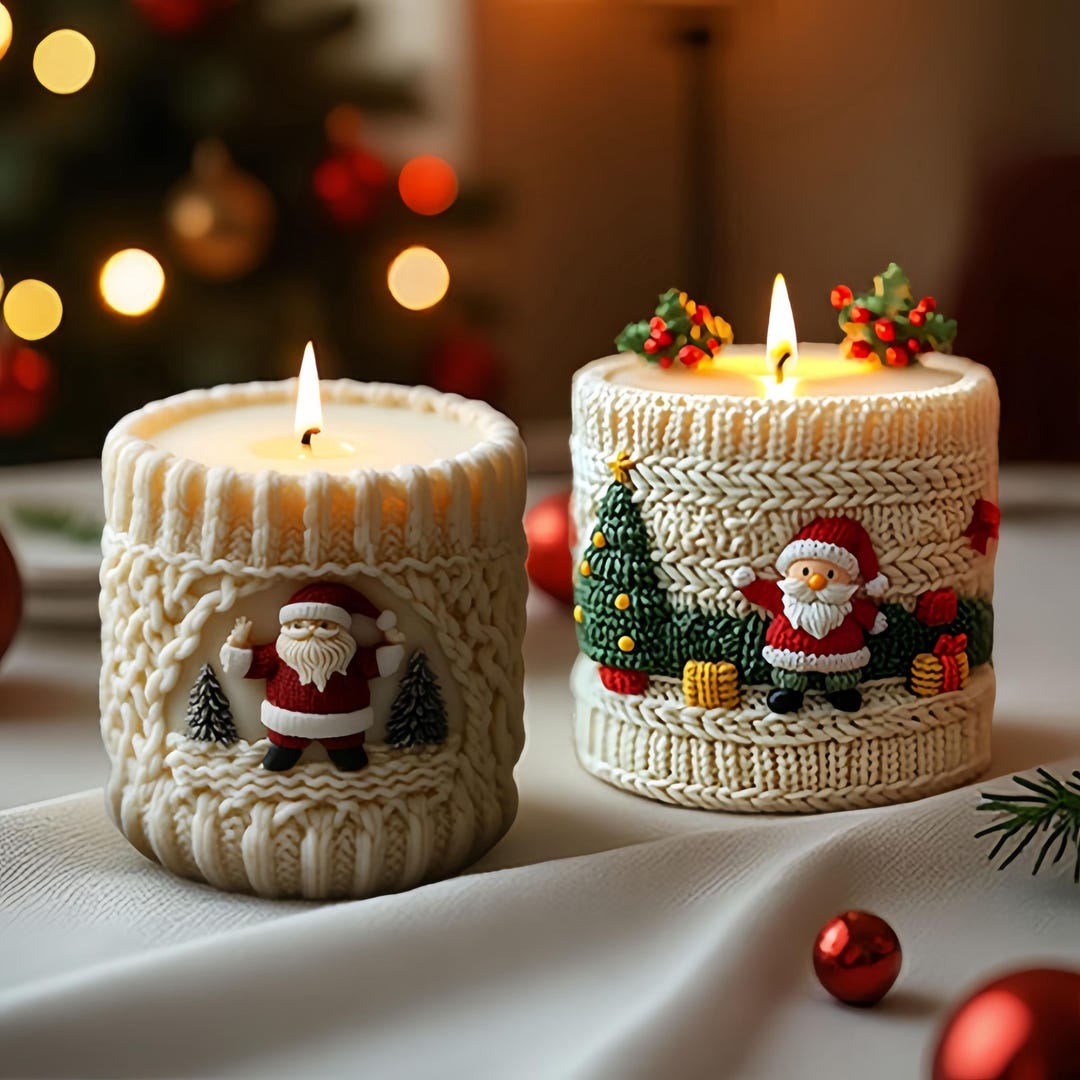 Santa Claus Cylinder Candle Silicone Mold-knitted Pillar Candle Mold ...