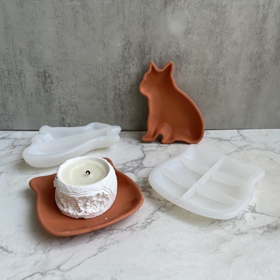 Cute Cat Dish Mold Bear Tray Concrete Tray Mold Cerement Craft Nordic ...