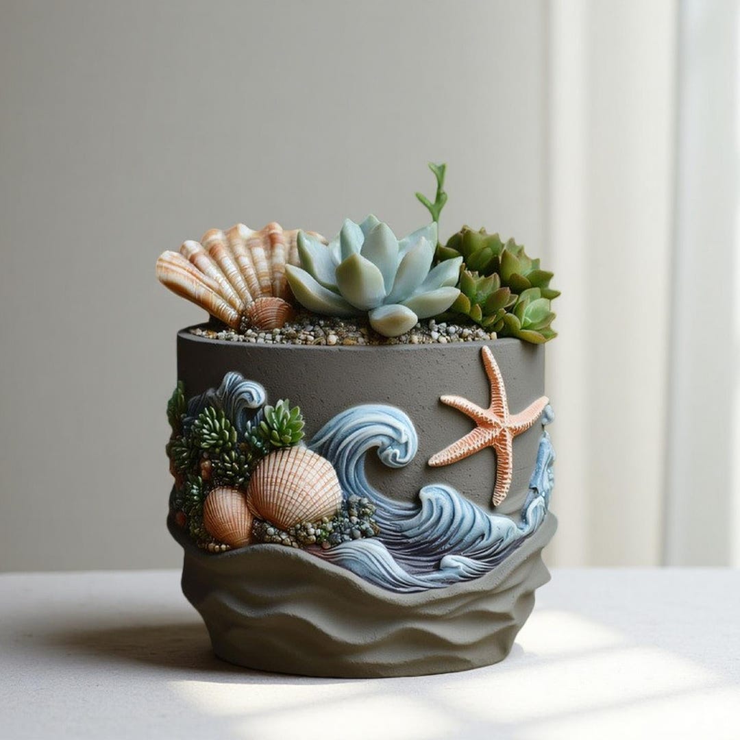 Round Candle Vessel Silicone Mold-sea Wave/starfish/seashell Embossed ...