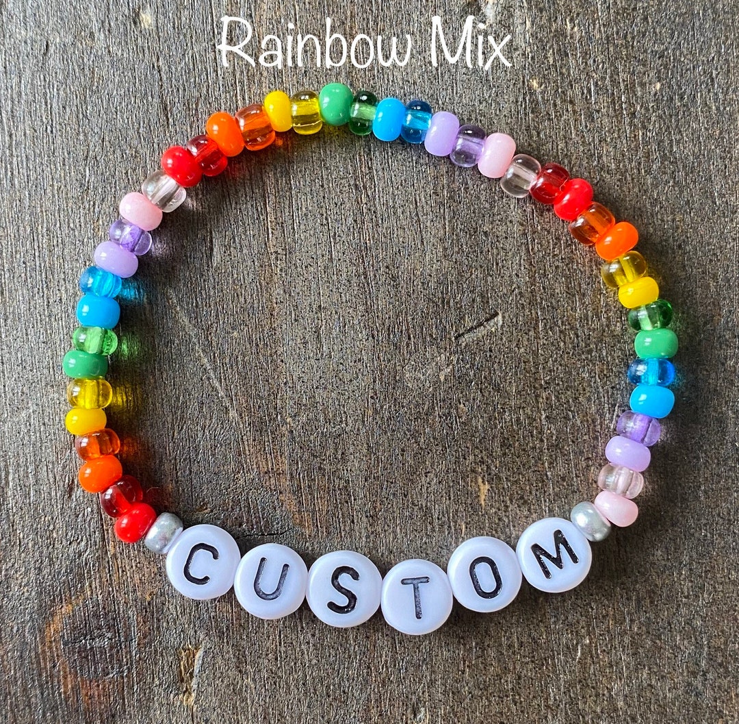 Personalized 'you Name It' Rainbow Bead Bracelet Glass Bead Bracelet ...