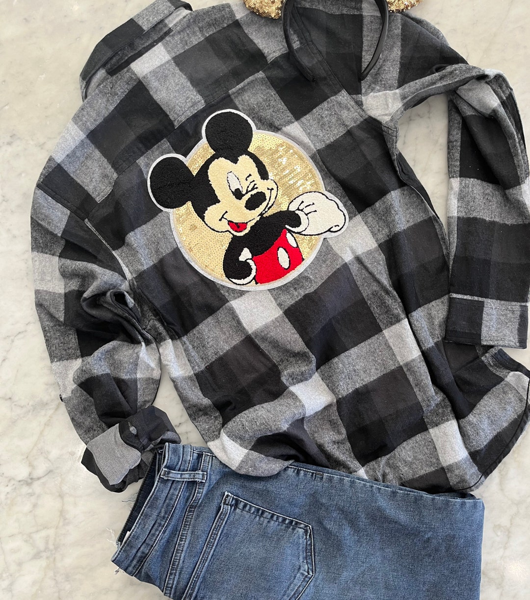 Mickey Mouse Flannel Shirt, Sequin Mickey Shirt , Disney Trip Shirt - Etsy