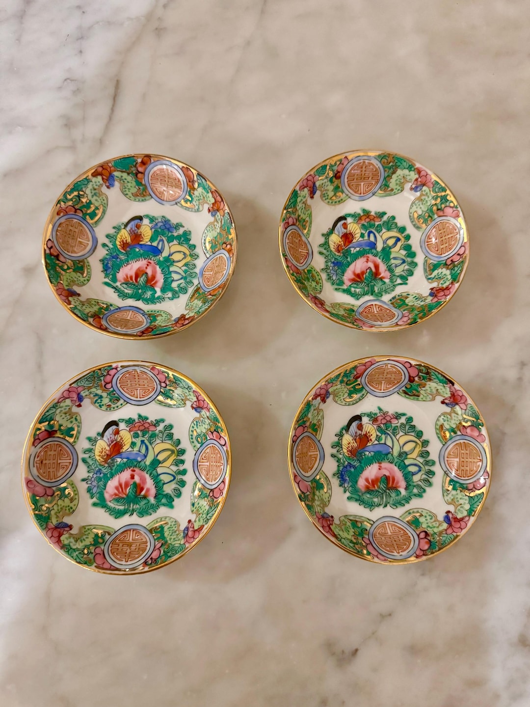 Rose Canton Trinket Dish Bowl Porcelain Asian Famille Verte Hand ...