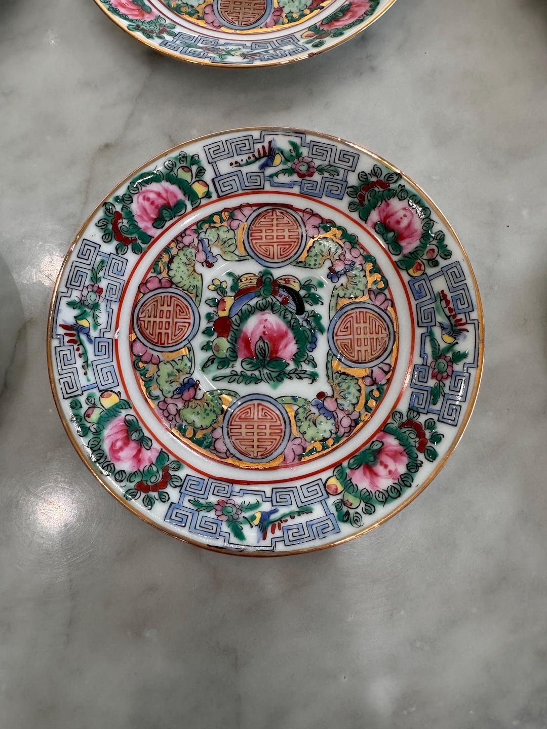 Rose Canton Plate Longevity Japanese Asian Famille Verte Painted ...