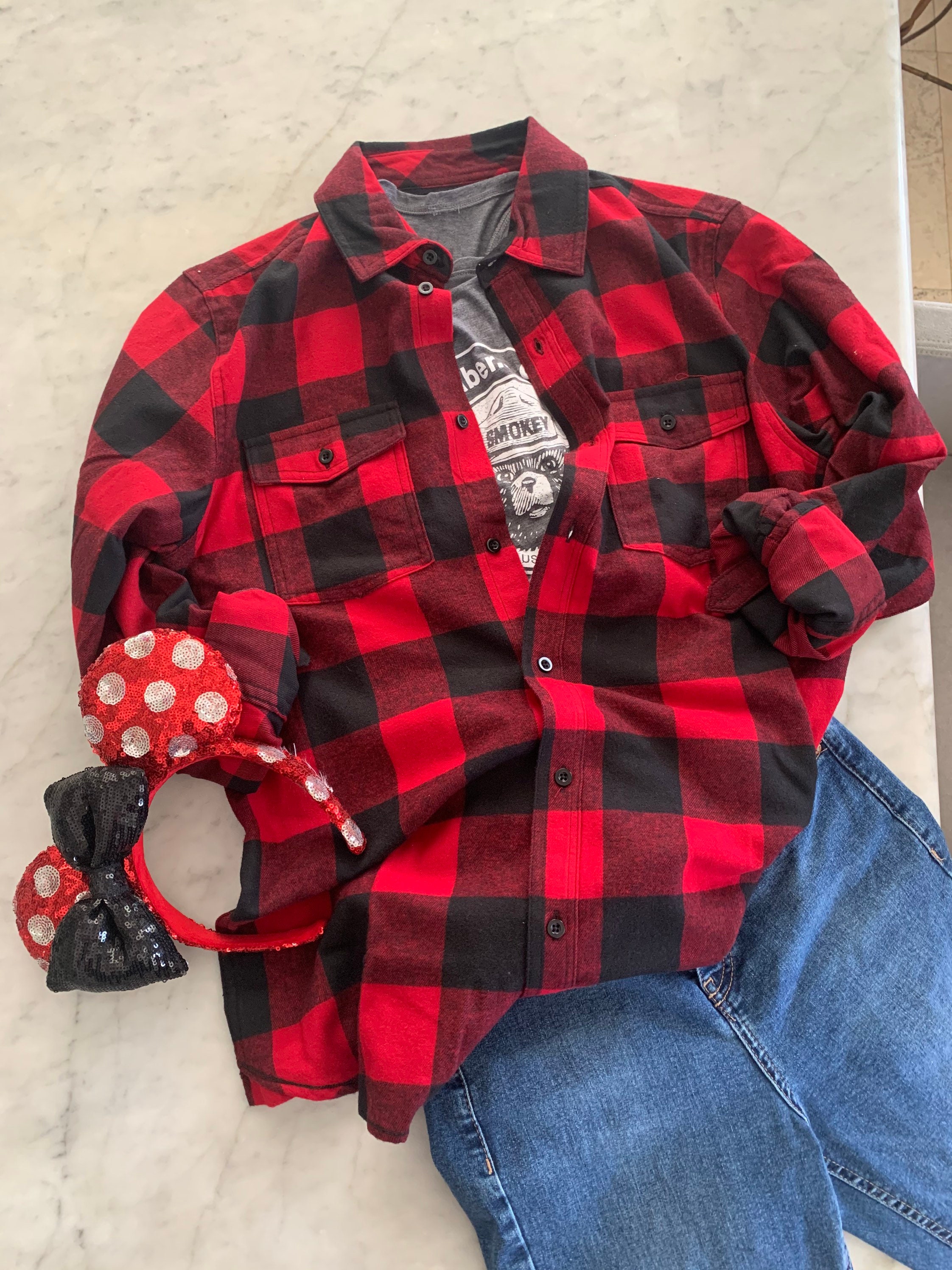 Minnie Mouse Buffalo Plaid Flannel Shirt Minnie Bow Shirt, Minnie Mouse ...