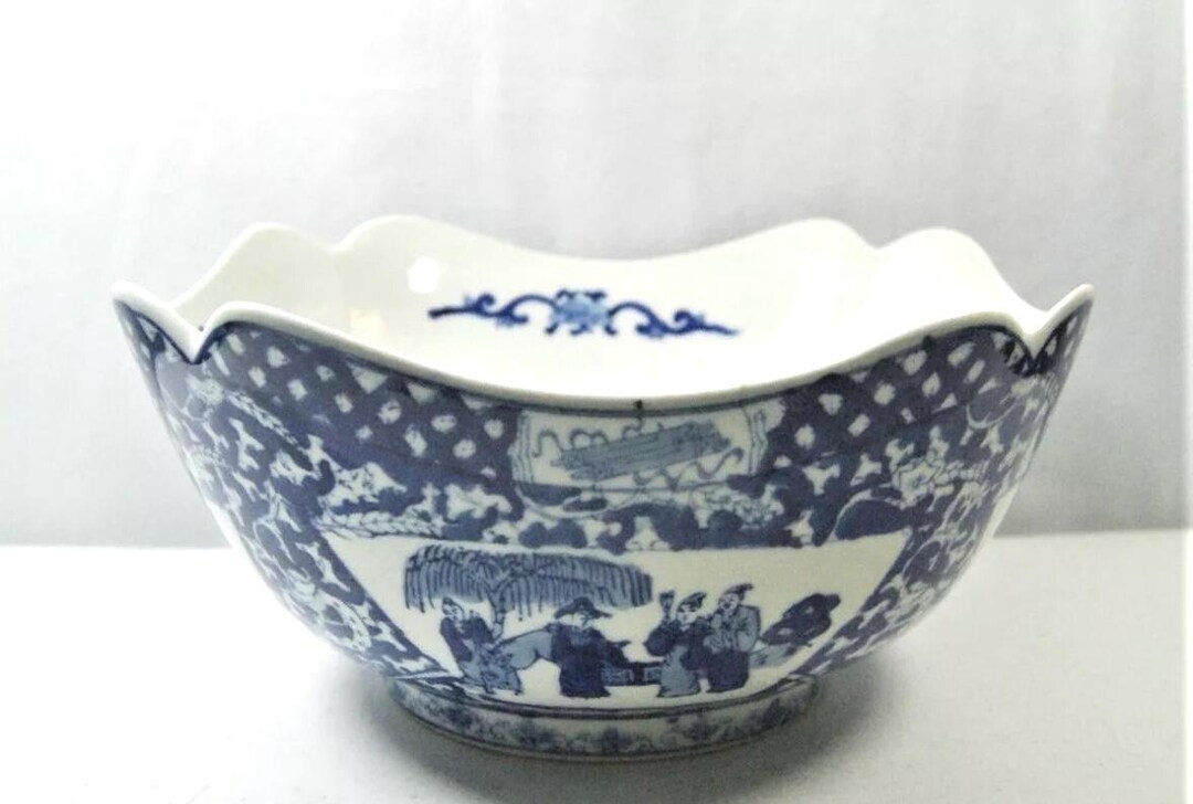 Blue White JUWC Plate Dishes United Wilson Collectible Octogan Bowl ...