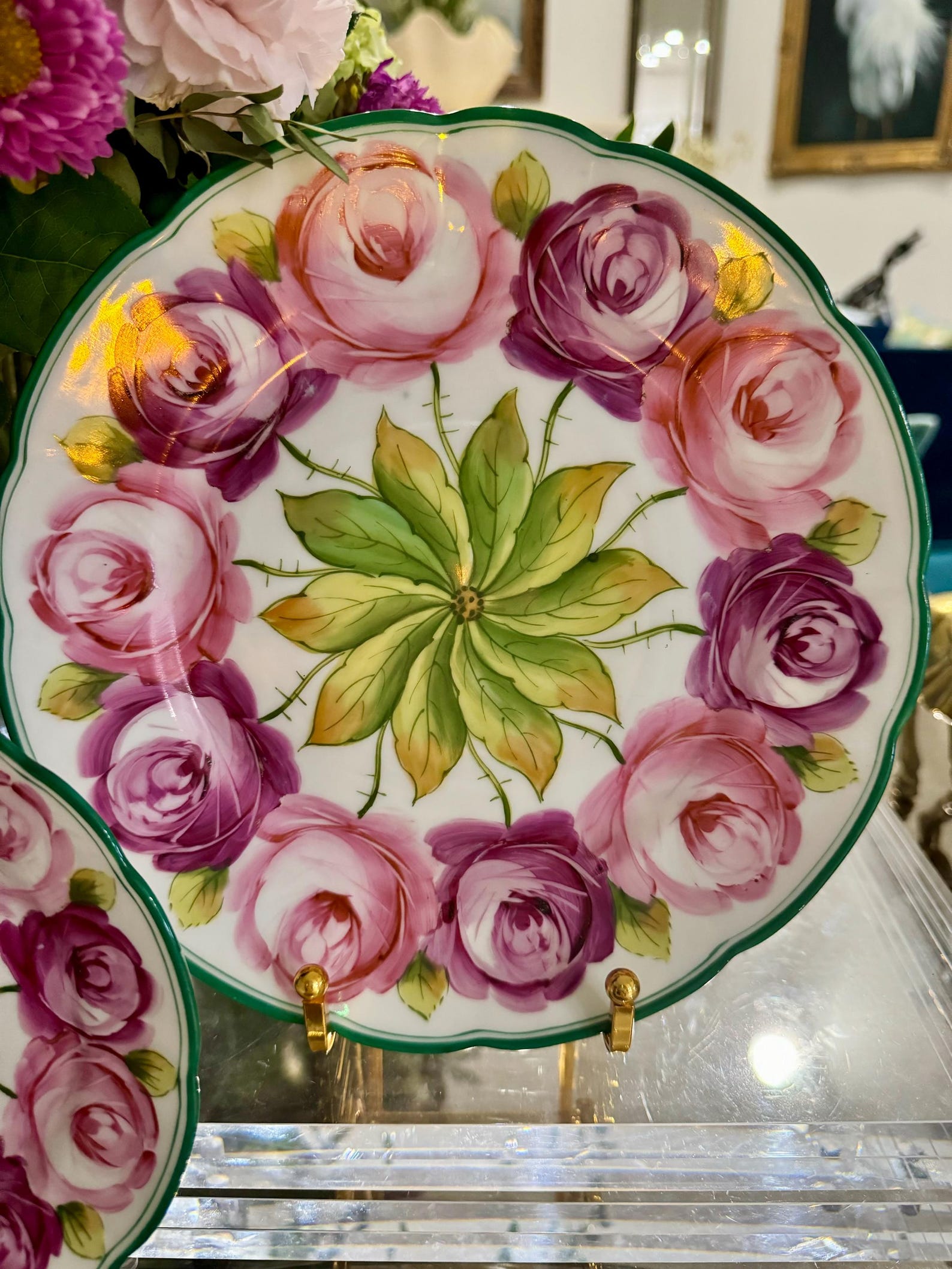 Rose Pink Plate Saxe Hand Painted Plates Hand Painted Vintage Hand ...