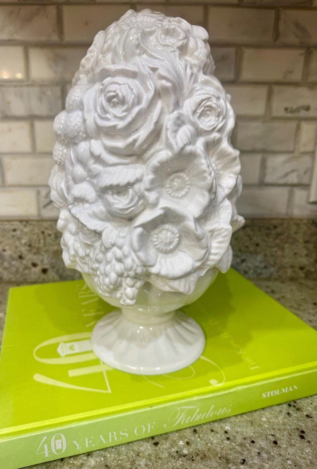 Floral Topiary Ceramic Flowers Centerpiece Lidded Flowers in White ...