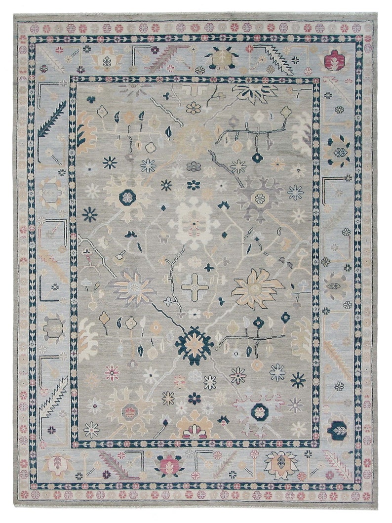 Gorgeous Oushak Hand Knotted Area Rug, 9X12 Gray-lt.blue - Etsy