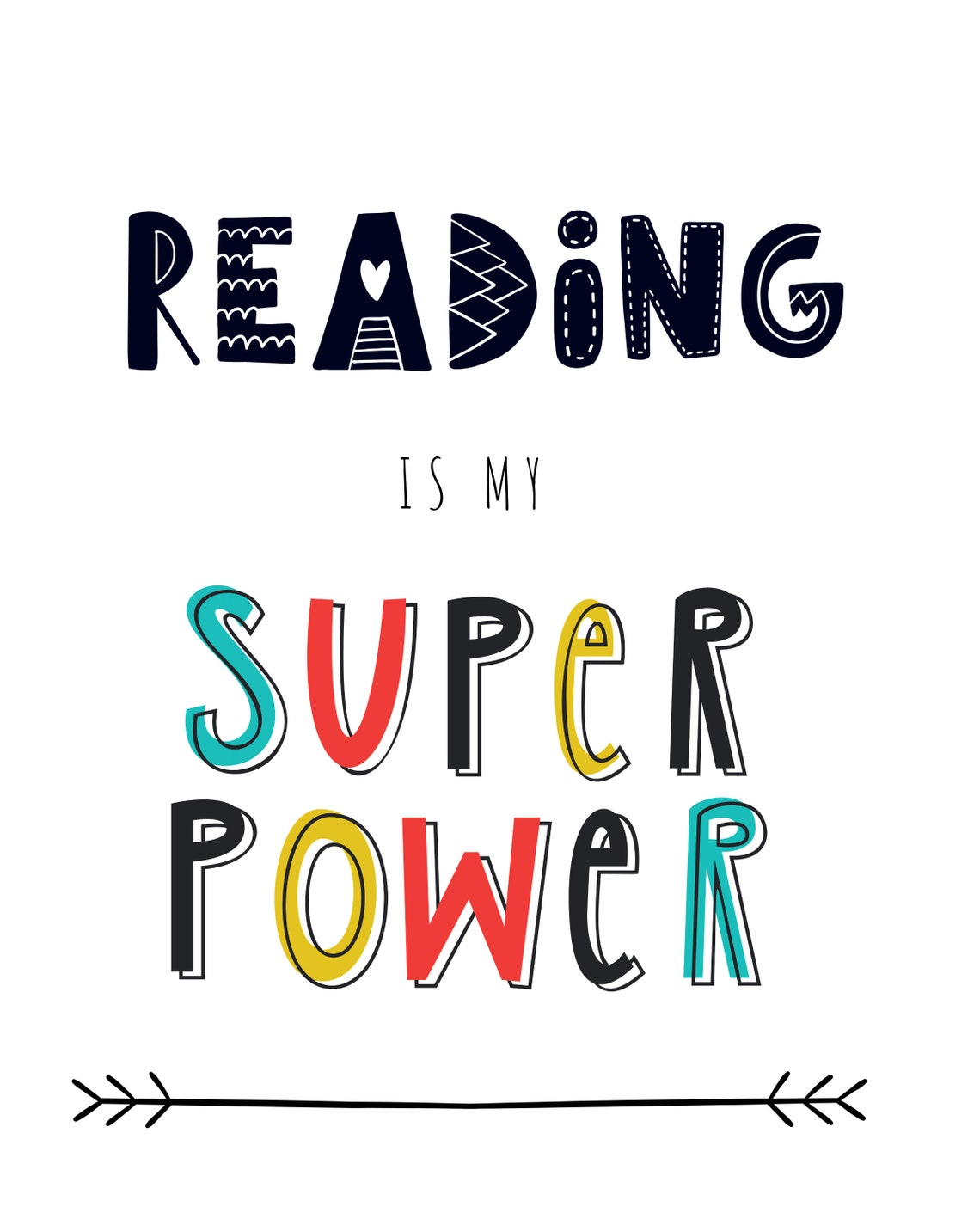 Nursery Kids Art reading is My Superpower Boys Room Girls Room Playroom ...