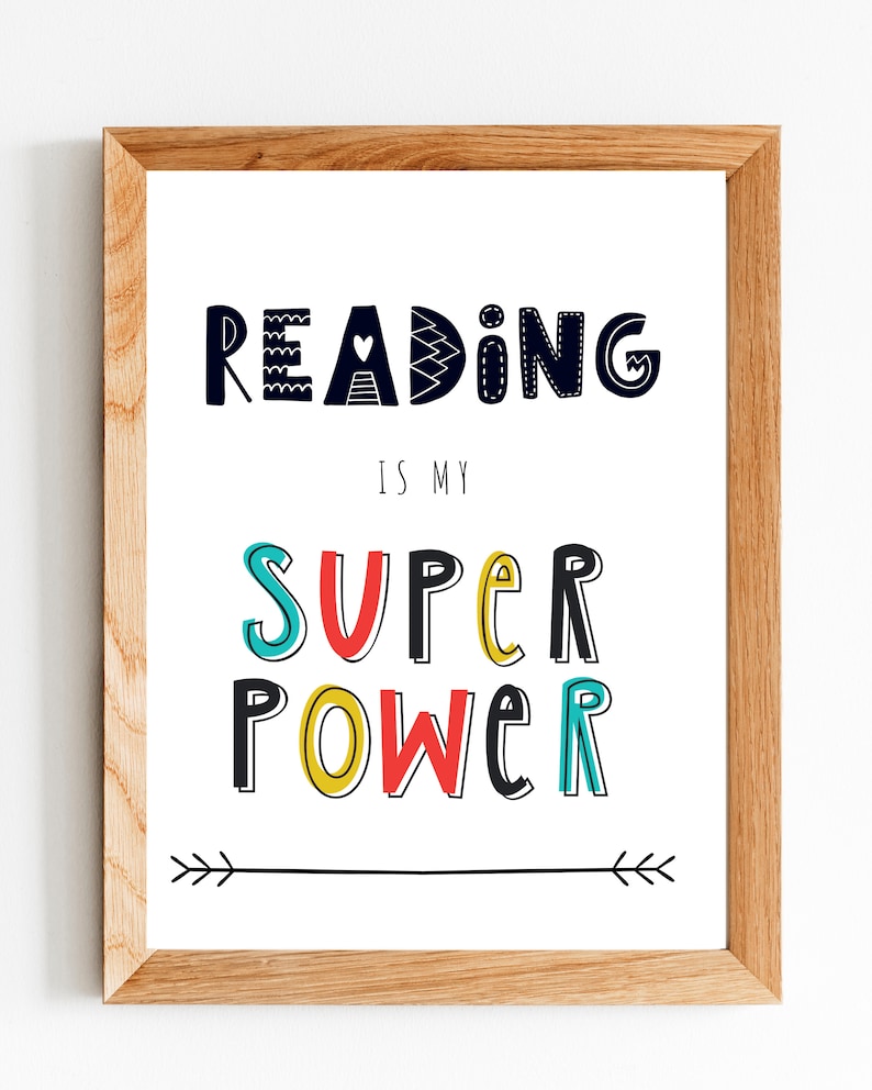 Nursery - Kids Art -reading is My Superpower- Boys Room- Girls Room ...