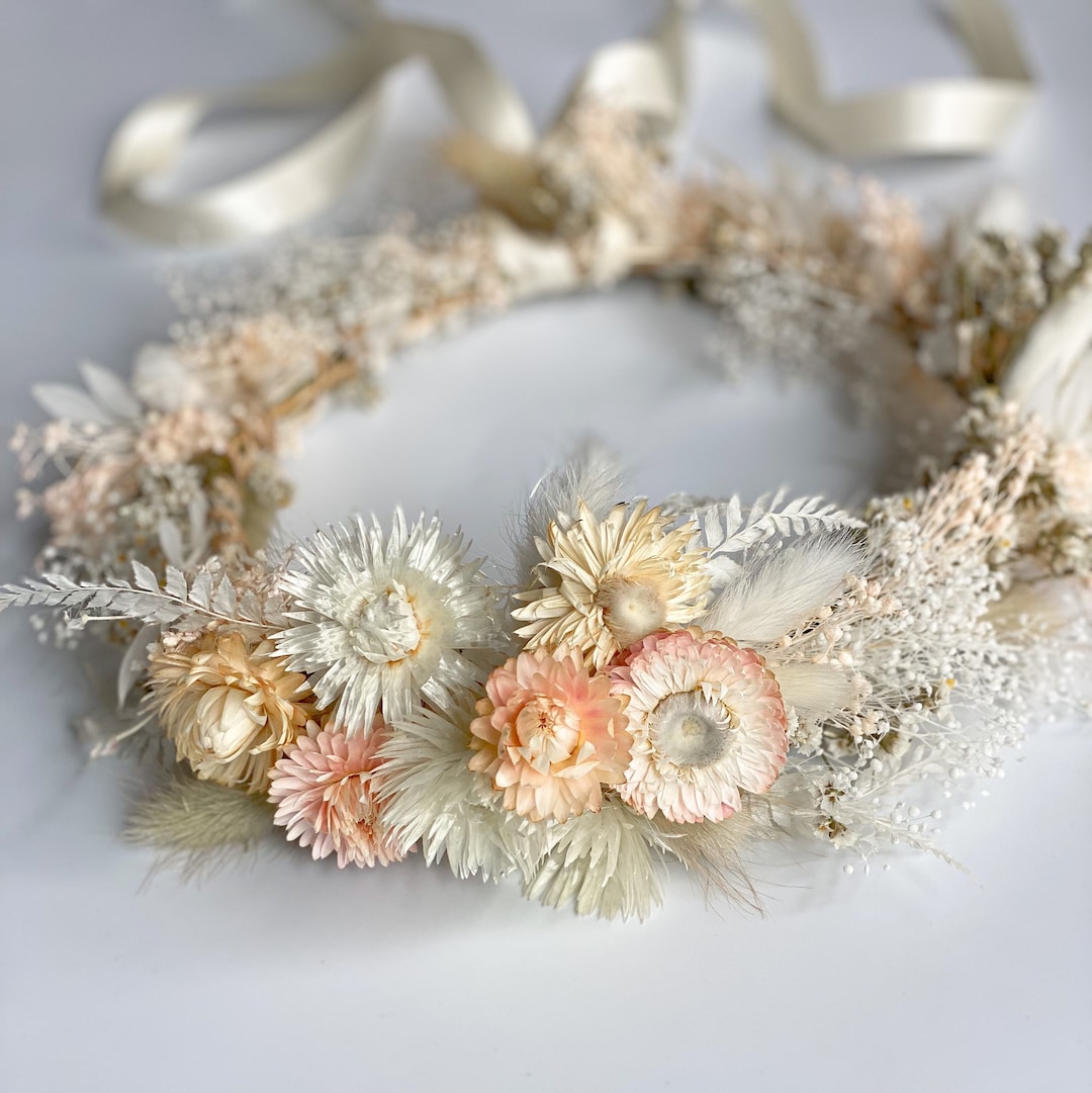 Blush Strawflower Dried Flower Crown/ Wedding Hair/ Bride and ...