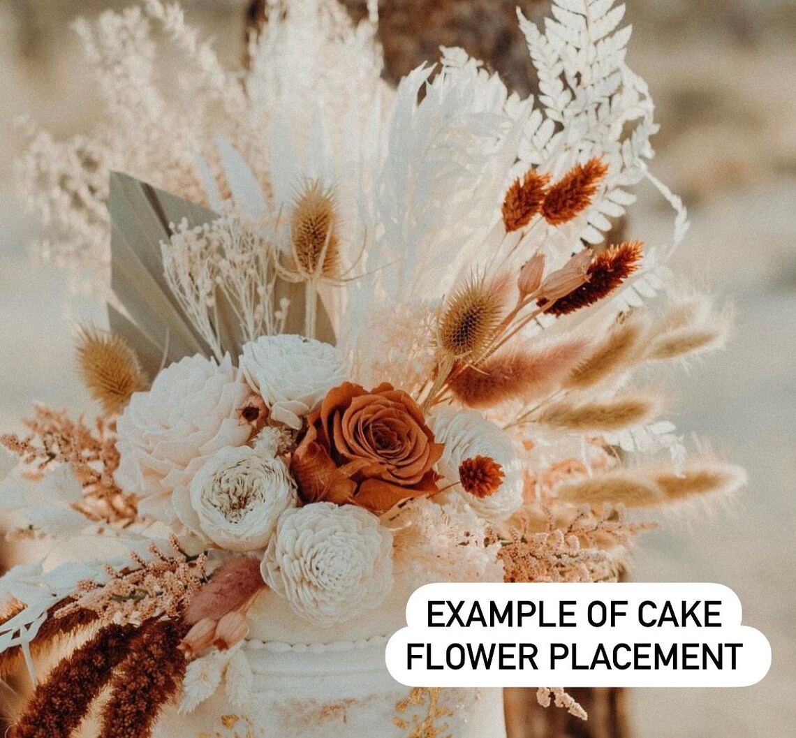 Terracotta + Pheasant Feather and Greenery Cake Flowers, Flat Lay ...
