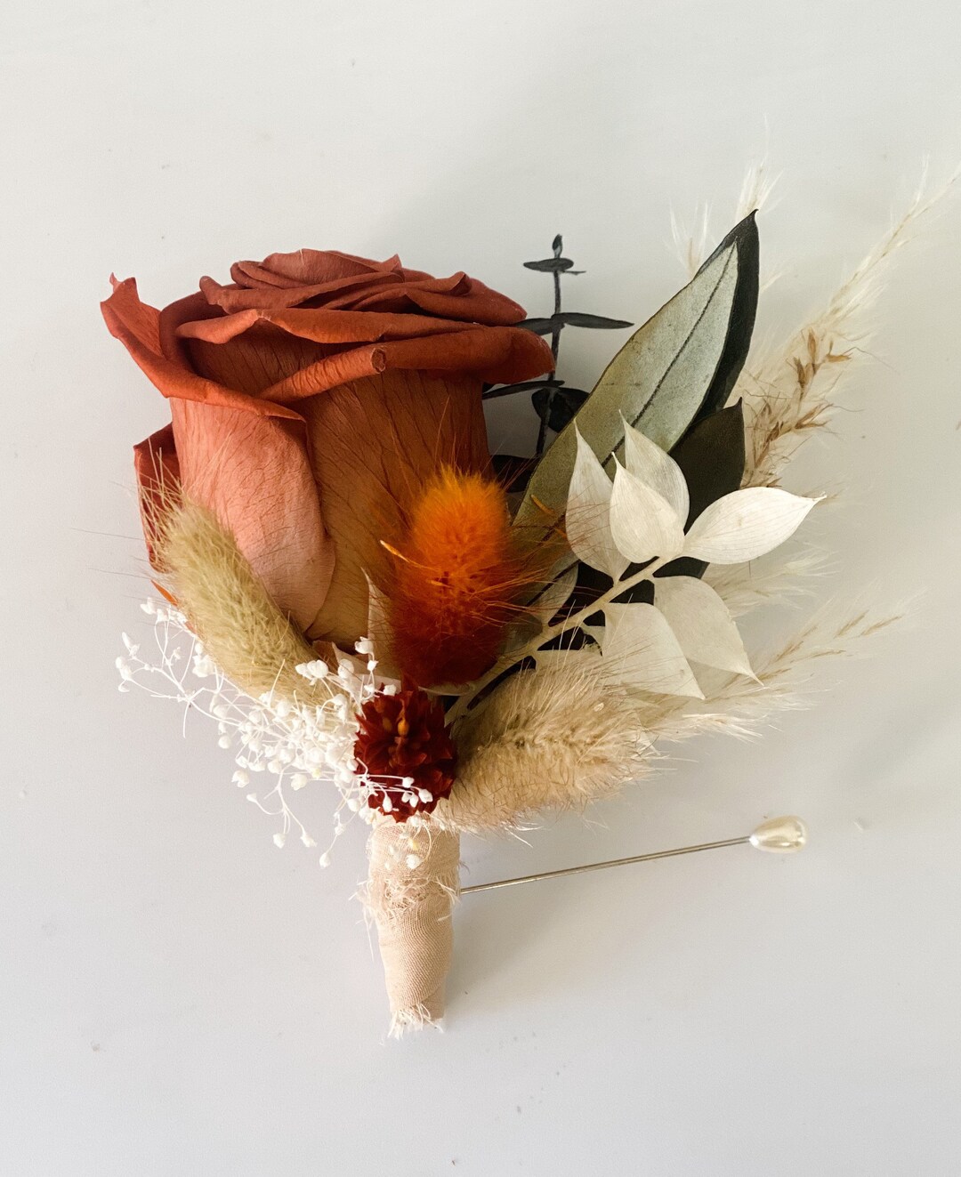 Rust Rose, Terracotta + Greenery Boutonniere/ Wedding Flowers/ Groom ...
