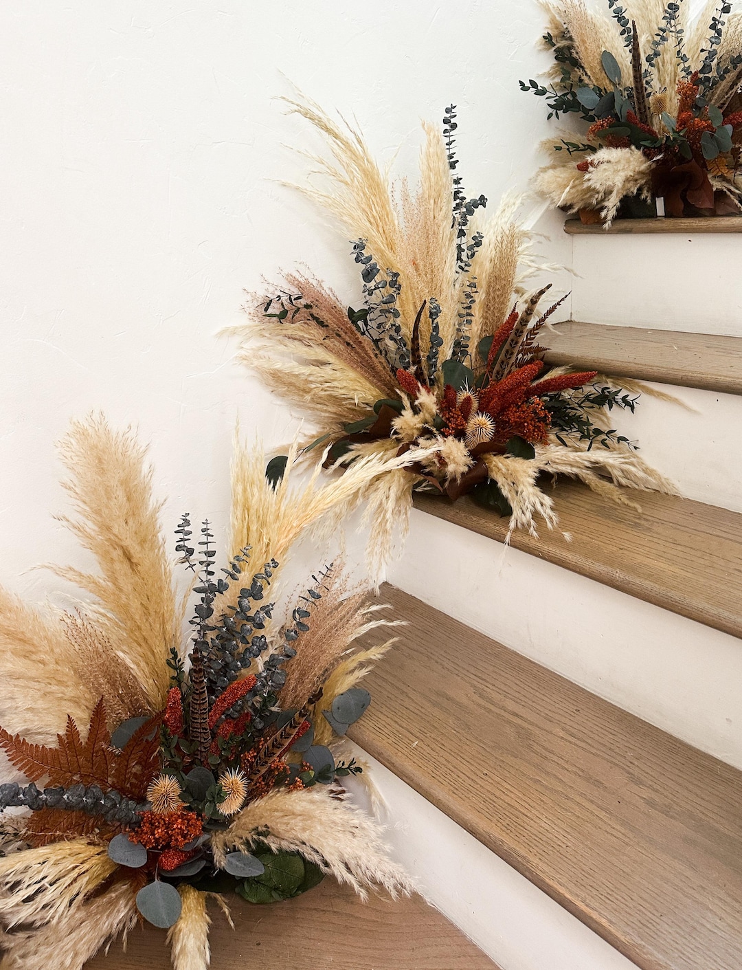 Dried and Preserved Terracotta, Rust, Pheasant Feather Aisle Flowers ...