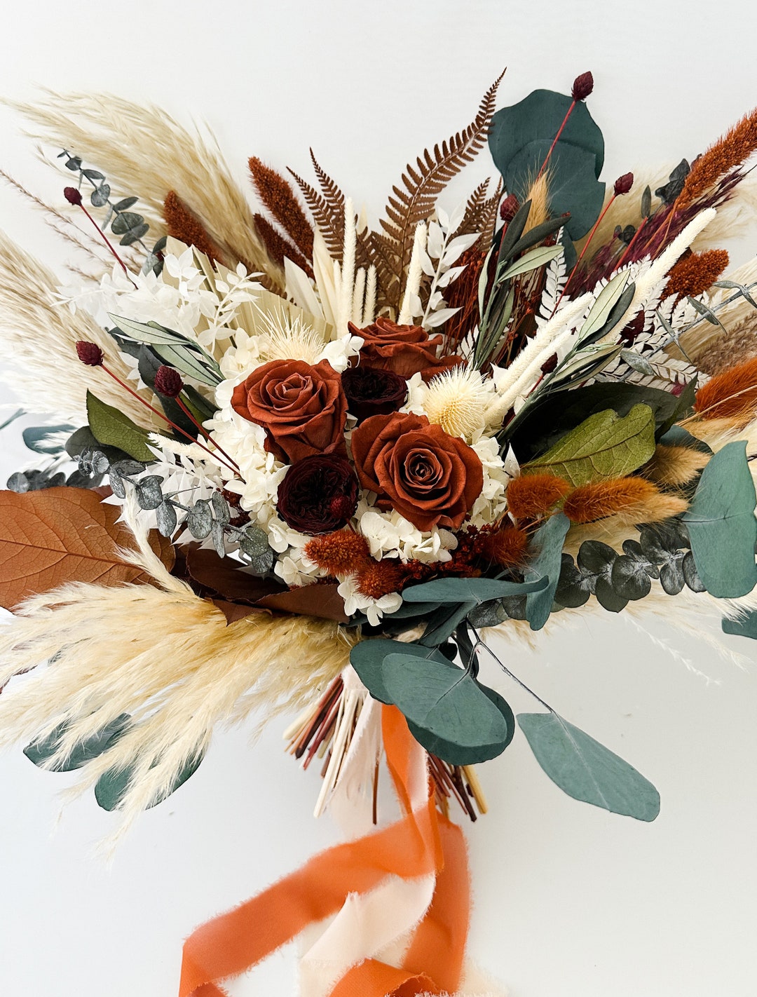 Rust, Terracotta + Burgundy Dried Flower Pampas Grass Bouquet/ Bride ...
