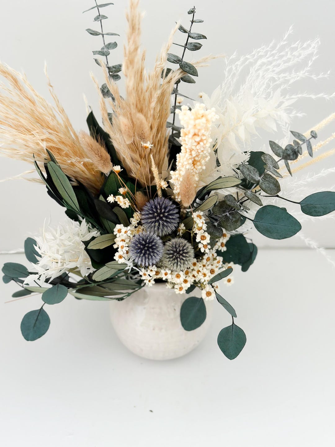 Small Dusty Blue + Greenery Dried Flower Vase Arrangement ...