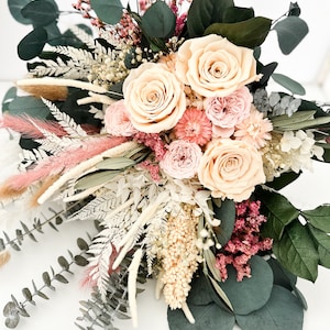 Blush Rose + Strawflower Everlasting Bouquet/ Bride and Bridesmaids ...