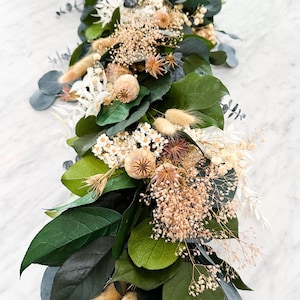 Dried Greenery, Tan and Flower Garland/ Fall Centerpiece/ Mantle Piece ...