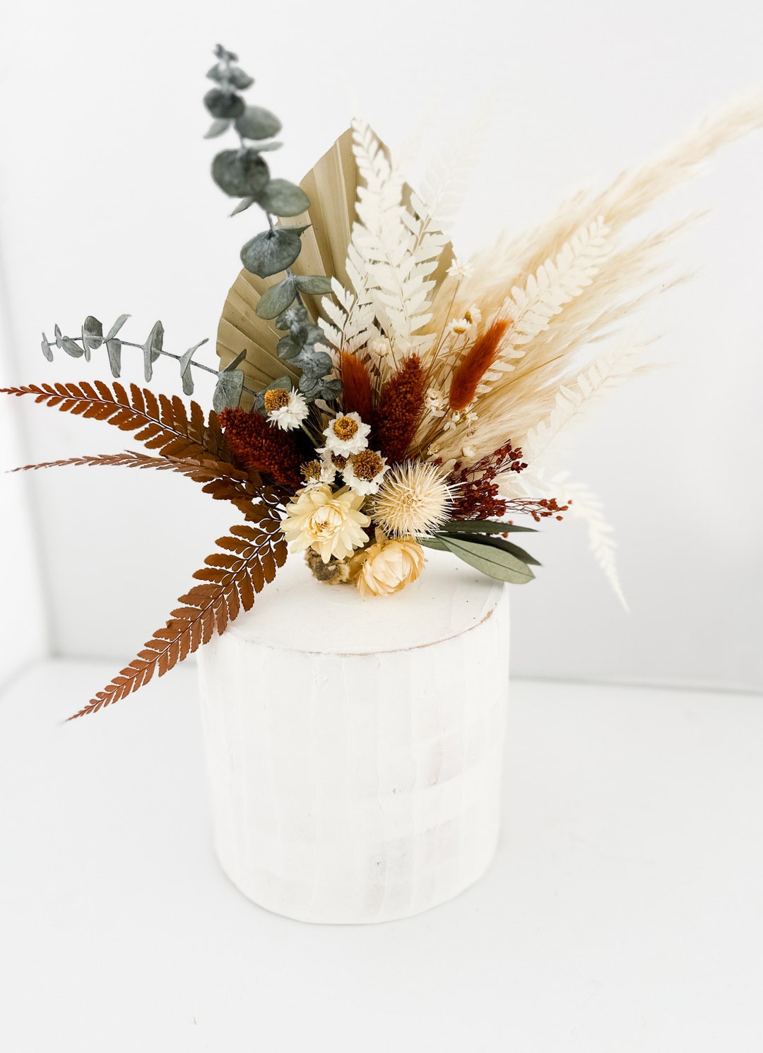 Dried Floral Terracotta, Rust + Greenery Cake Topper - Etsy
