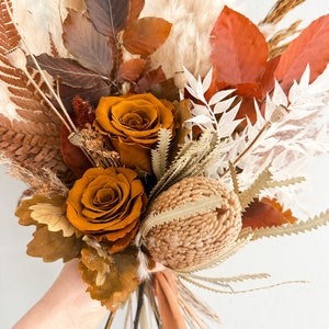 Small Toffee Rose + Fall Leaf Bouquet/ Wedding Flowers - Etsy