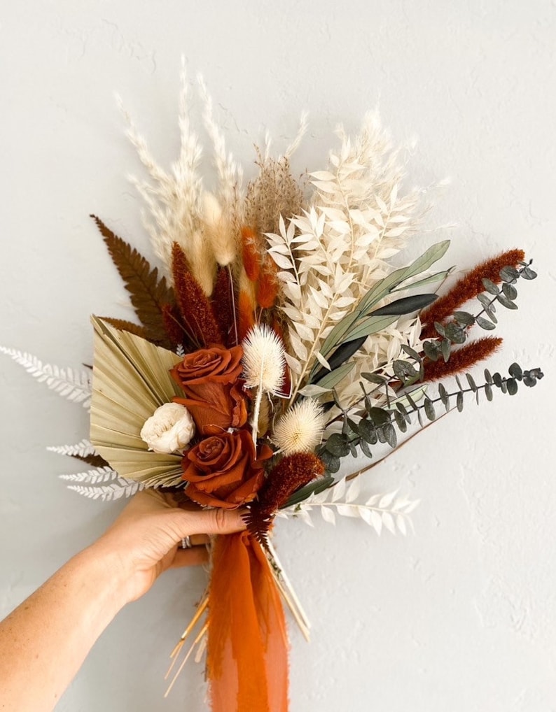 Small Olive + Rust Pampas Grass Bouquet/ Bride and Bridesmaids/ Dried ...