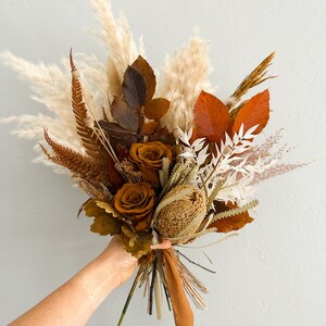 Small Toffee Rose + Fall Leaf Bouquet/ Wedding Flowers - Etsy