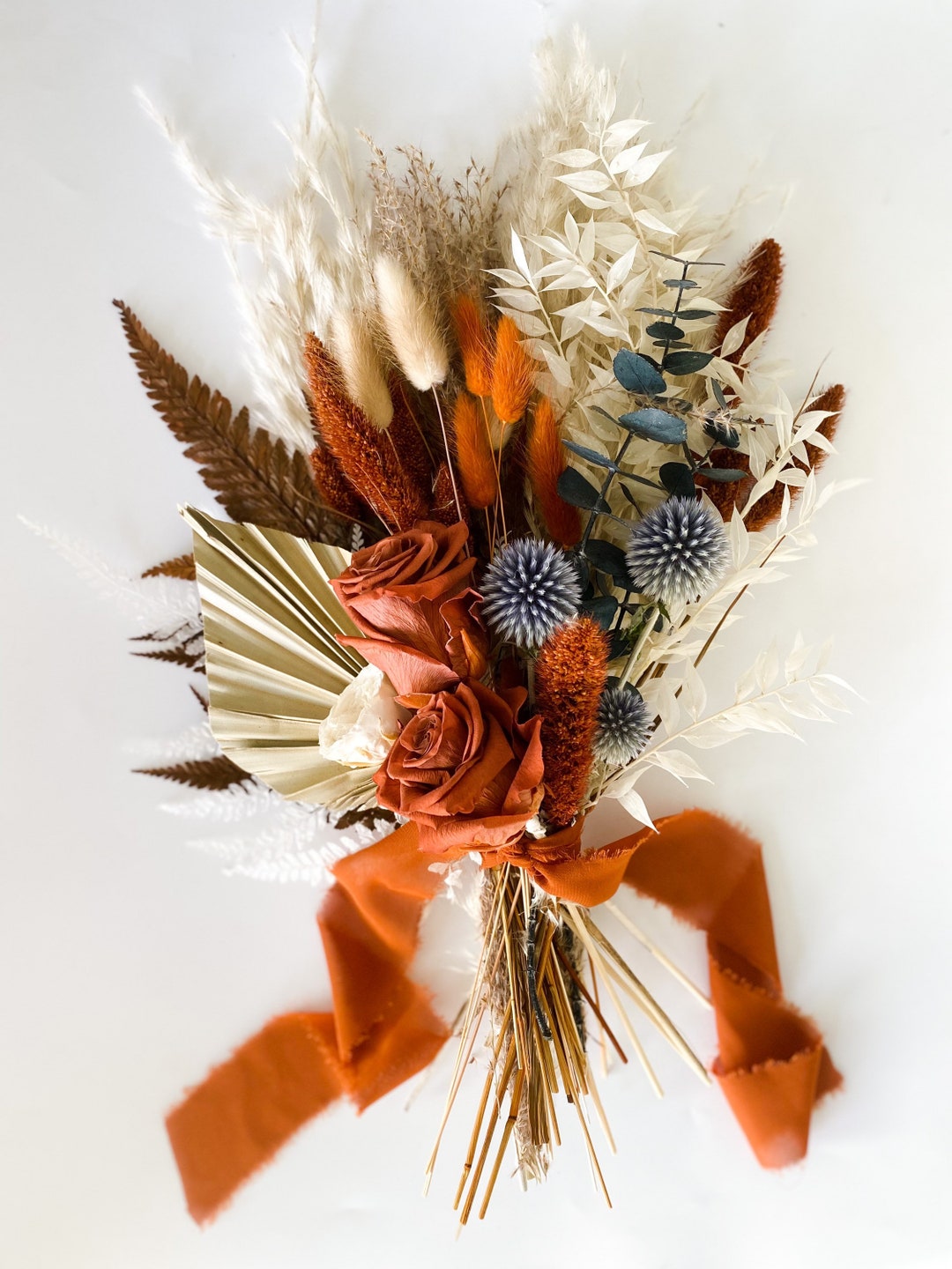 Small Rust Rose + Dusty Blue Bouquet/ Bride and Bridesmaids/ Dried ...