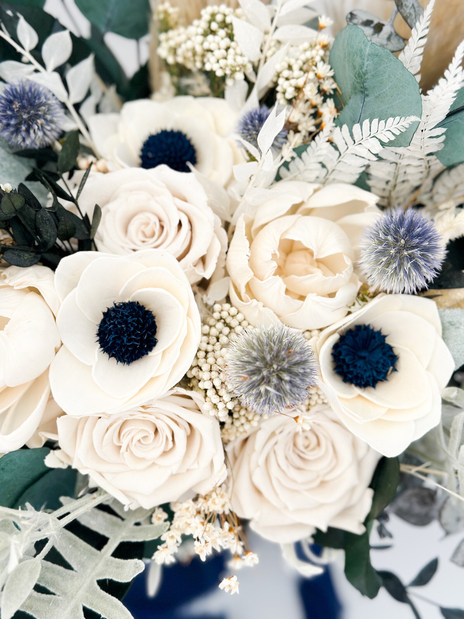 Navy + Dusty Blue Anemone and Peony Dried Floral Bouquet/ Bride and ...