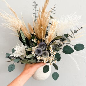 Small Dusty Blue + Greenery Dried Flower Vase Arrangement ...