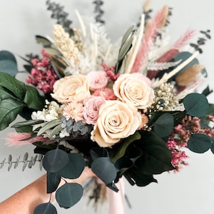 Blush Rose + Strawflower Everlasting Bouquet/ Bride and Bridesmaids ...
