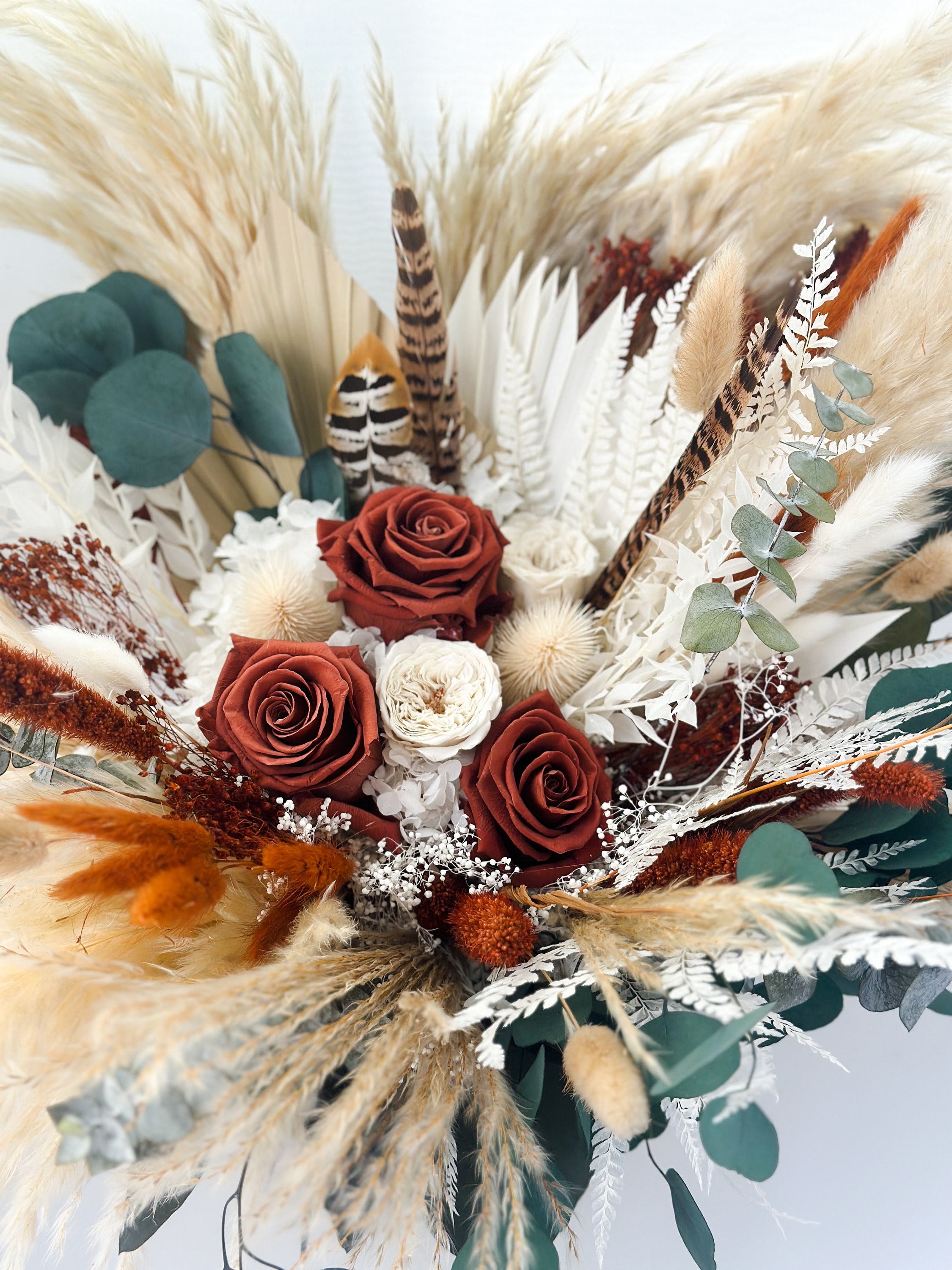 Rust, Greenery, Pheasant Feather Pampas Grass Bouquet/ Bride and ...