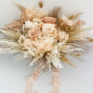 Toffee , Peach + Blush Rose Bouquet/ Bride and Bridesmaids/ Dried ...