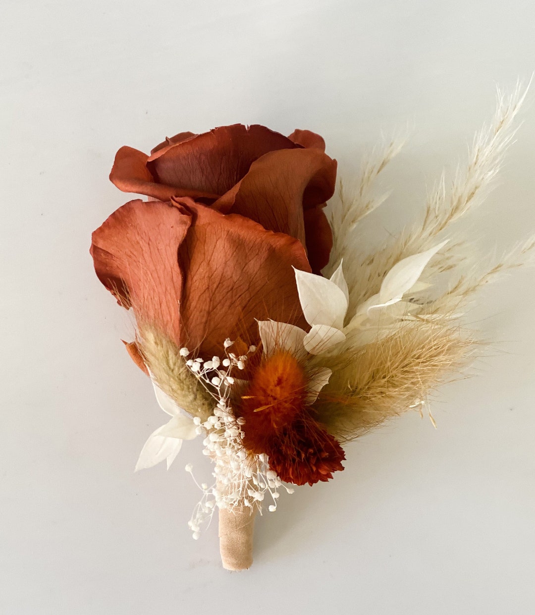 Rust Rose + Terracotta Boutonniere/ Wedding Flowers/ Groom and ...