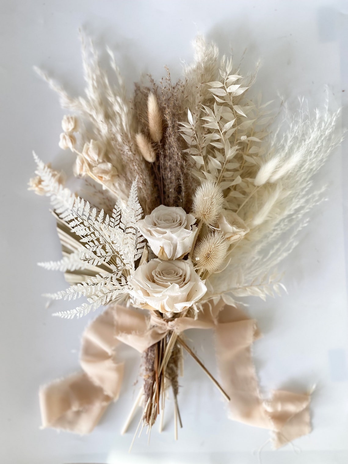 Small White Preserved Rose Pampas Grass Bouquet - Etsy