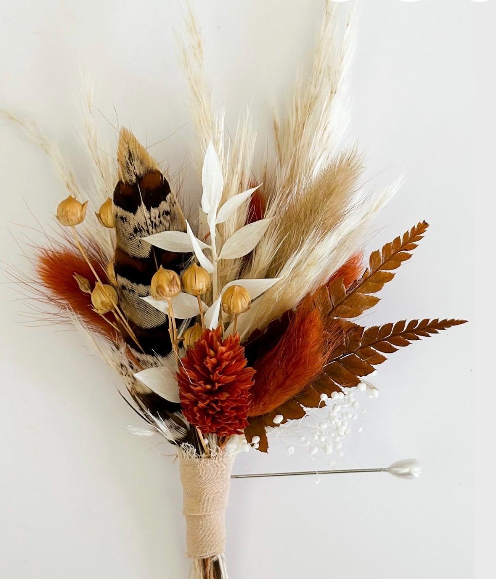 Rust, Greenery, Pheasant Feather Pampas Grass Bouquet/ Bride and ...