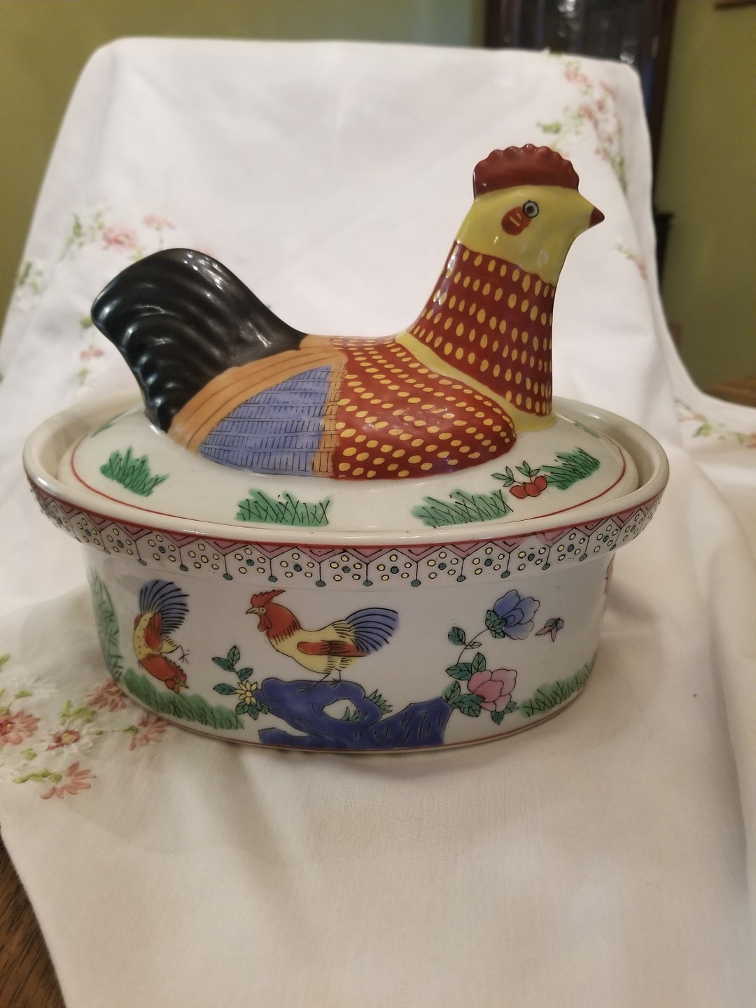 Vintage Chinese Hand Painted Famille Rose Chicken/rooster Tureen - Etsy