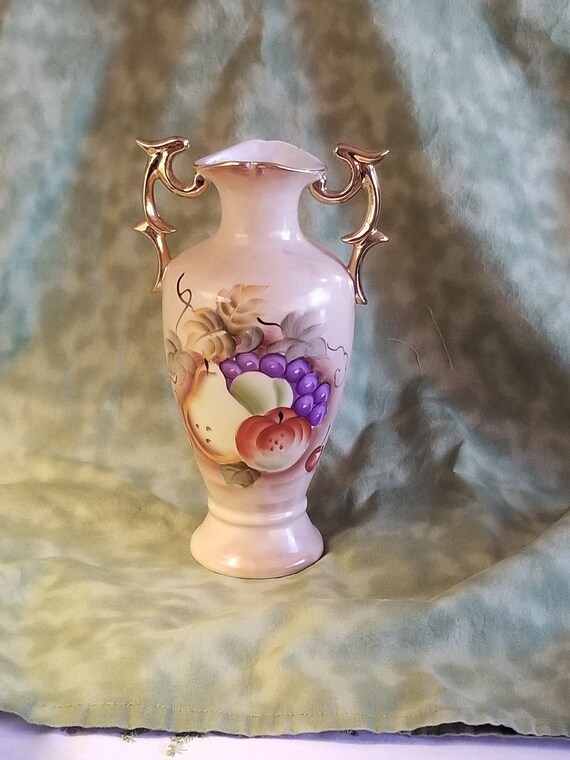 Lefton Brown and Gold Vase With Fruit Motif | Etsy