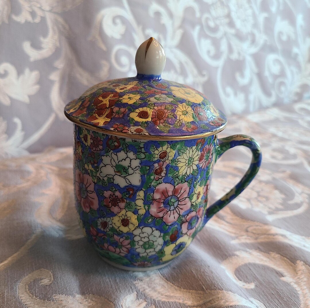 Vintage Chinese Chintz Floral Tea Cup With Gold Accents and Matching ...